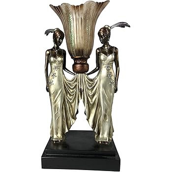 Art Deco/Nouveau Twenties Lady Figurine Design Resin Table Lamp Glass ...