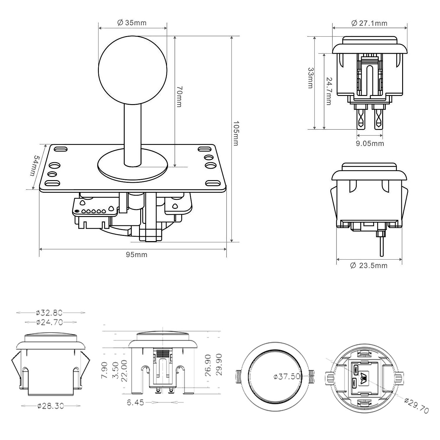 Hikig Arcade DIY Kit 2 Jugadores, 20x 30mm 24mm Botones + 2X 8 Maneras ...
