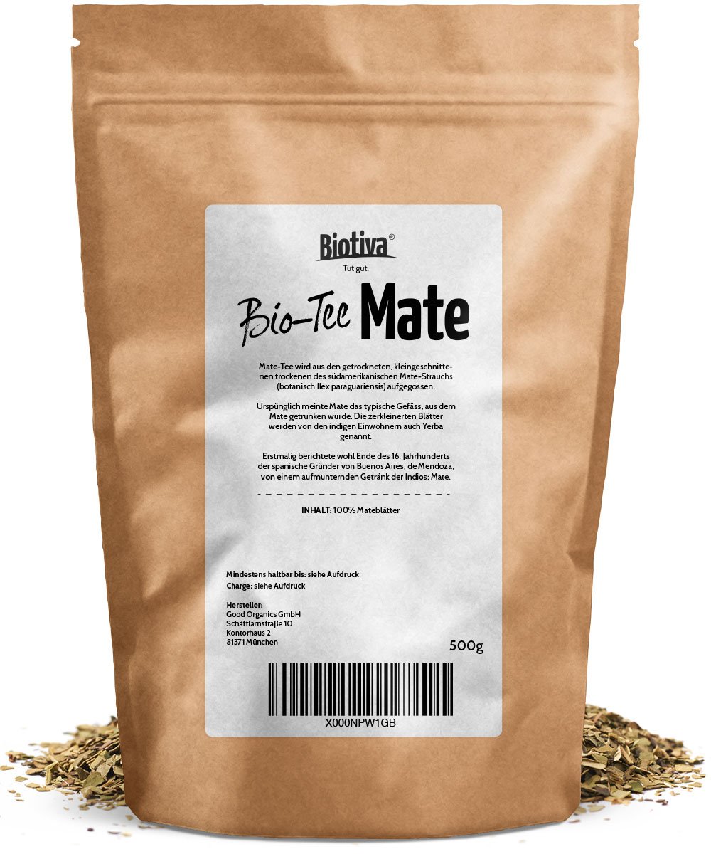 Biotiva Matetee Bio 500g - ungerösteter grüner Mate Tee ...