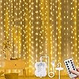 Vicloon Curtain Fairy Lights, 300 LED Warm White Curtain Lights, 3m 8 ...