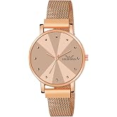 LOUIS DEVIN Rose Gold Plated Mesh Chain Analog Wrist Watch for Women ...