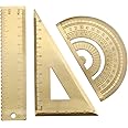 3Pcs Brass Math Geometry Set Golden 12cm Ruler Protractor Triangle ...