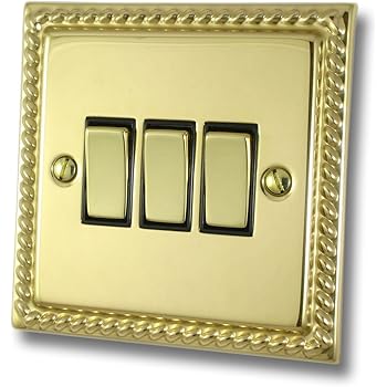Light Switch Triple 3 Gang - Polished Mirror Brass Georgian - Black ...