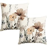 Artoid Mode Brown Poppy Floral Leaves Spring Cushion Covers Set of 4 ...