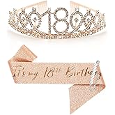 Happy 18th Birthday Sash and 18 Birthday Tiara Rhinestone Crown Headband for 18 Birthday Gift ...