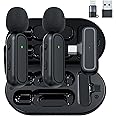Wireless Lavalier Microphone for iPhone Android Camera USB-C with Charging Case, Noise Canceling ...
