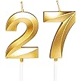 Gold Number 27 Candles for Birthday Cake, Gold 27th Birthday Candles 27 ...
