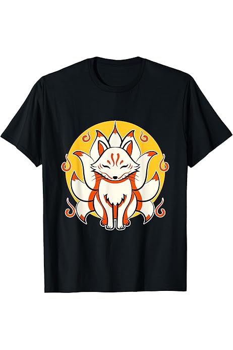 Oni Kami Kitsune Japanese Kitsune Nine Tailed Fox T Shirt