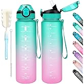 AOHAN Water Bottle 1l, Leakproof Sports Water Bottle with Straw and Bottle Brush, Motivational ...