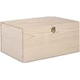 green leaves Natural Finish Wooden Storage Box DIY Crate With Hinged ...