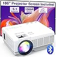 Mini Projector Portable with Screen, YOOYAA Bluetooth Projector Full HD ...