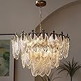 Antique Chandeliers 3-Layer Crystal Glass Chandelier, 9-Lights Round Pendant Light 23.5" Brushed ...