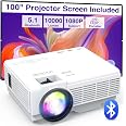 YOOYAA Mini Projector with Screen and Bluetooth, Upgraded 10000 Lux ...