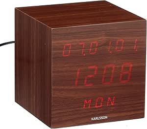 Karlsson Cube LED Walnut Wood Table Alarm Clock: Amazon.co.uk: Kitchen ...