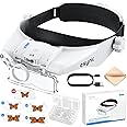 eSynic 1.5X-13X Head Magnifying Glass with LED Light Rechargeable Headband Magnifier Glasses ...