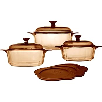 Visions Versa Lot de 3 casseroles en verre Pyroceram avec couvercles en ...