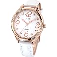 COMTEX Ladies Watches White Large Face Leather Rose Gold Tone White ...
