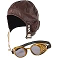 Adult Unisex Aviator Pilot Biggles Hat + Bronze Steampunk Goggles ...