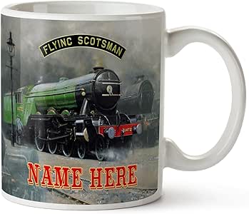 Flying Scotsman Mug Steam Train Cup 11oz Ceramic White Personalised ...