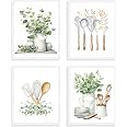Dazzlewall 4 PCS Botanical Kitchen Wall Art Poster Sage Green ...