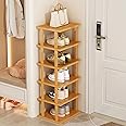 HshDUti 6 Tiers Vertical Shoe Rack,Bamboo Narrow Shoe Rack,Space Saving ...