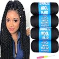Mscat Lot de 4 rouleaux de fil de laine brésilienne naturelle pour ...