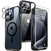 TAURI 5 in 1 Magnetic for iPhone 15 Pro Max Case, and 2X Screen Protectors+2X Camera Lens ...