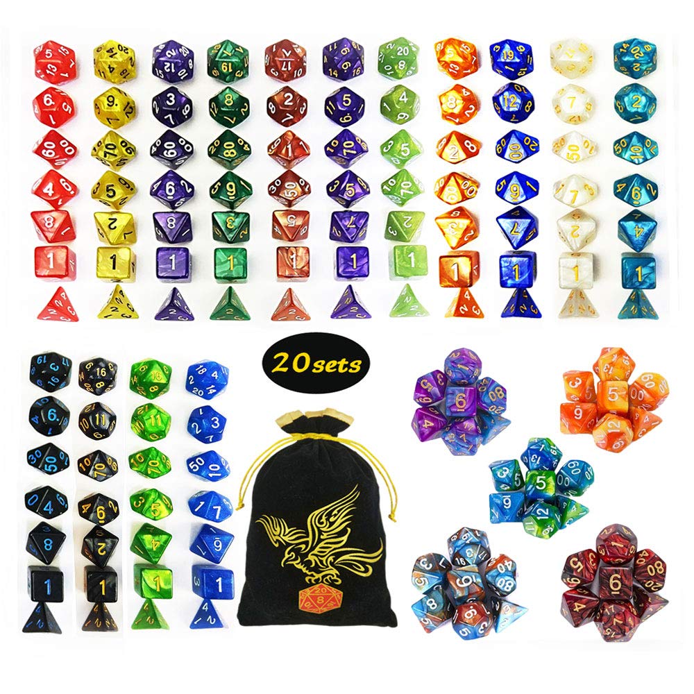 QMAY Set Dadi DND, Dadi poliedrici da Gioco 140PCS, 20 Colori Doppio ...