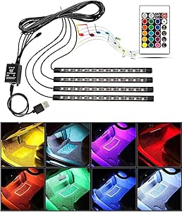 Interior Car LED Light Strip Music Sound-activated and Remote Control 4 ...