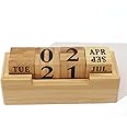 Realand Wooden Perpetual Block Calendar for Desk, Wood Desktop Month ...