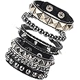 JIYIN Punk Leather Rock Studded Bracelets, 4 Pcs Punk Rock Leather ...