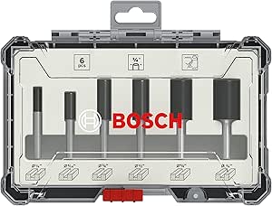 Bosch Professional 6 pcs. Straight Router Bit Set (for Wood, Ø 1/4 inch ...