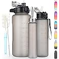 CodiCile Motivational Water Bottle with Straw 3 Pcs, 2L 700ML 300ML Reusable BPA Free Sports ...