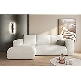 Easy4You Lambi Cream Corner Sofa L-Shape Right 266 x 89 x 164 cm with Sleep Function and Storage ...