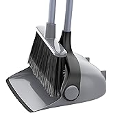 JEHONN Broom and Dustpan Set, 137 cm Long Handled Sweeping Brush and Upright Standing Dust Pan ...