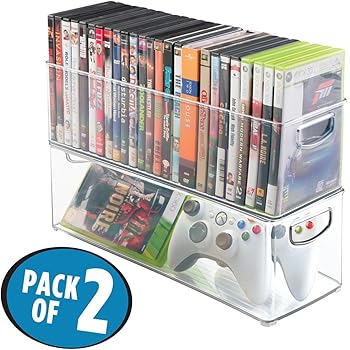 mDesign DVD Storage Container - DVD Holder with Grip - Plastic - DVD ...