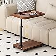 Hengriacly Side Table Height Adjustable with Wheels, Side Tables C Shape Couch, Side Table Wood ...