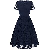 DRESSTELLS Damen Spitzenkleid brautmütter Kleider, Knielang Elegant Brautjungfer Cocktailkleid ...