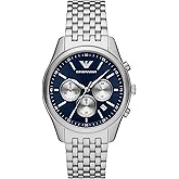 Buy Emporio Armani Renato Analog Blue Dial Silver Band Stainless Steel ...