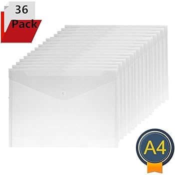 Plastic Wallets Folders - 36 Pcs A4 Clear Plastic Popper Wallet ...
