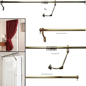 Polished & Lacquered Brass Rising Portiere Rod - 42" (106cm) Long Door ...