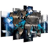 Amazon.de: murando - Weltkarte Bilder für Wohnzimmer 200x100 cm 5 tlg Modern Leinwandbild Groß ...