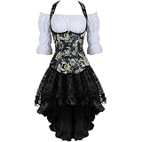 Grebrafan Steampunk Waist Corset 3 Piece Outfits for Women Bustiers ...