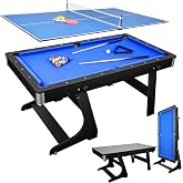 BCE 6ft 3-in-1 Folding Pool Table with Table Tennis Top & Soft Tip Dart ...
