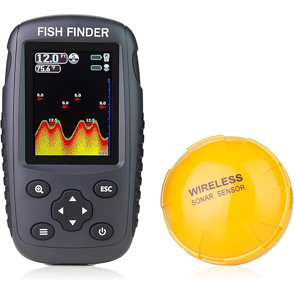 RICANK Portable Fish Finder, Handheld Depth Finder Contour Readout Yellow