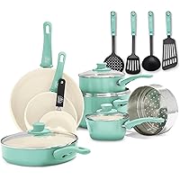 GreenLife Soft Grip Healthy Ceramic Nonstick 16 Piece Kitchen Cookware Pots and Pans Set ...