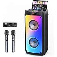 JYX Karaoke Machine with 2 Wireless Microphones, RGB Light PA System with Treble/Bass, Bluetooth ...