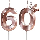 Yiran Gold 60th Birthday Candles with Crown Decor, 3D Number 60 Candle ...