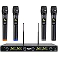 MELONARE UHF Wireless Microphone System, Four Channel Wireless Microphone Set with 4 Portable ...