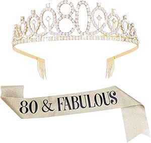 ASTER 80th Birthday Sash and Tiara Kit - Rose Gold 80& Fabulous Sash and Rhinestone Crown ...